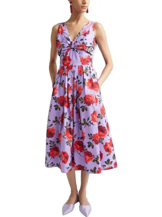 Carolina Herrera Rose Print Stretch Poplin A-line Midi Dress - Violeta Multi
