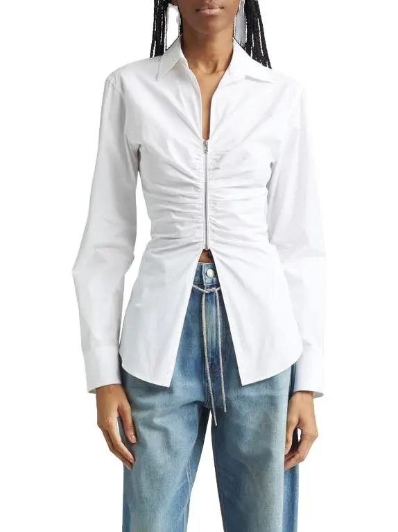 Alexander Wang Ruched Knit Zip Top - White