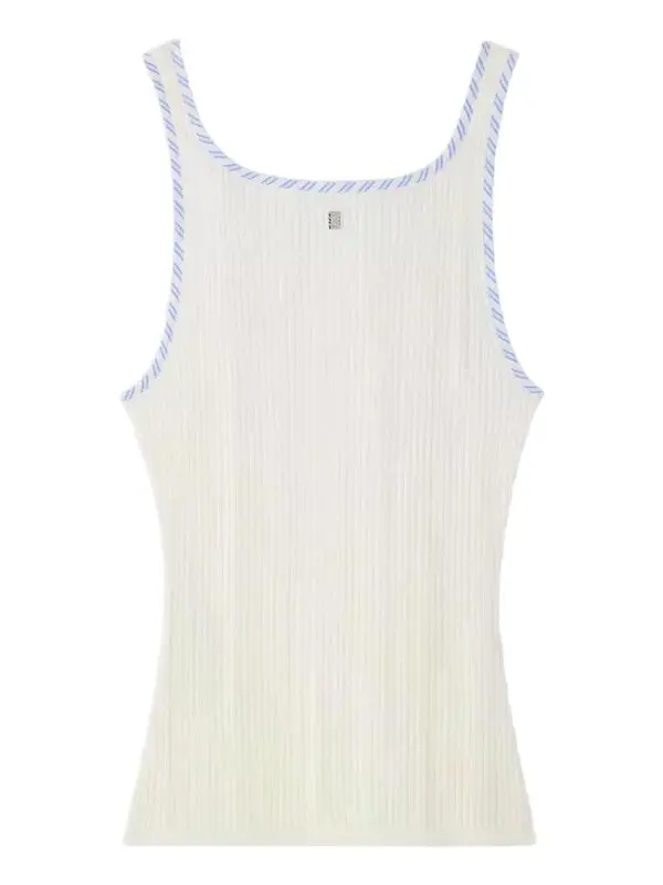Sandro Ribbed Knit Vest Top With Striped Trim - Neutrals