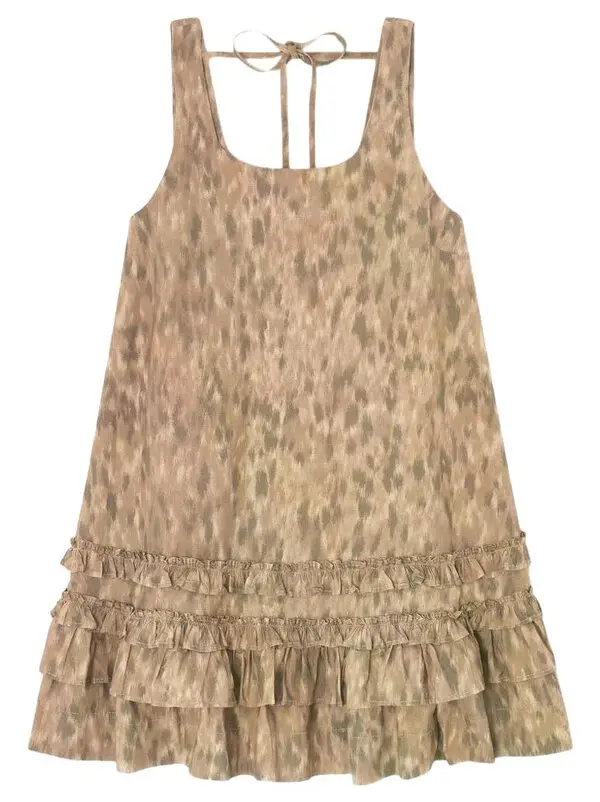 GANNI Tiered Ruffled Mini Dress - Neutrals