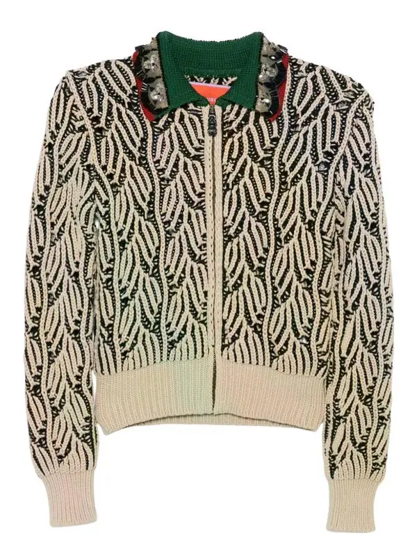 La DoubleJ Patterned Embellished Collar Cardigan - Neutrals