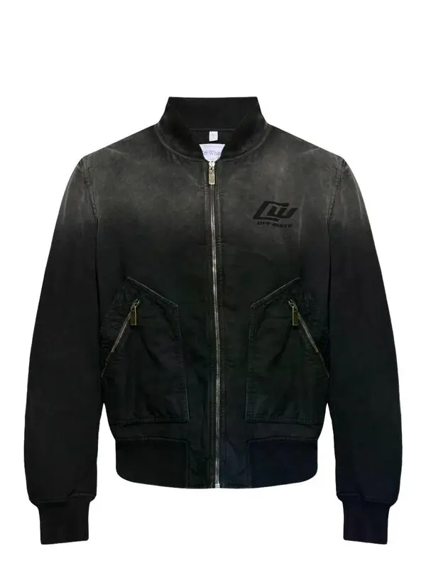 Off-White Zip-up Faded Bomber Jacket - Black