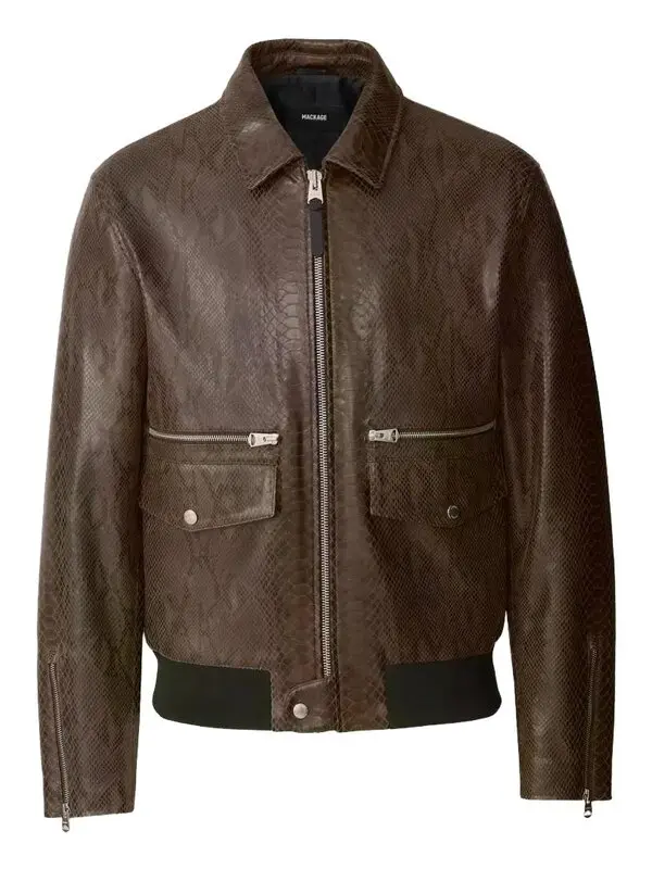 Mackage Snakeskin-effect Zipped Leather Jacket - Brown