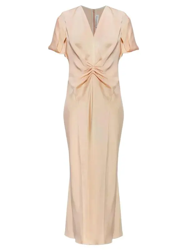 Victoria Beckham Draped V-neck Midi Dress - Neutrals