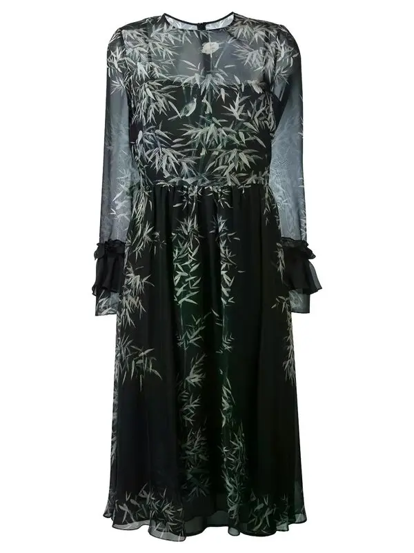 Philosophy Di Lorenzo Serafini Leaf Print Silk Midi Dress - Black