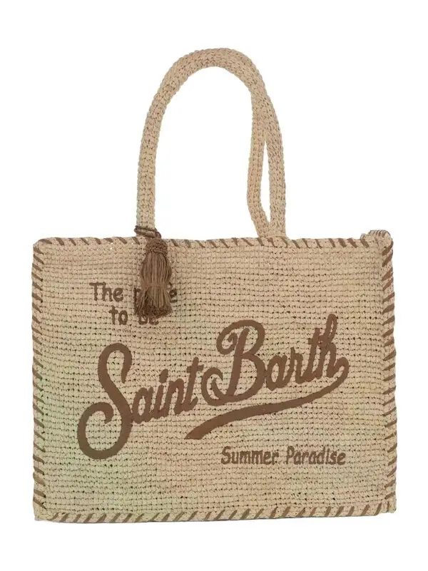 MC2 SAINT BARTH Logo-tassel Raffia Shoulder Bag - Neutrals