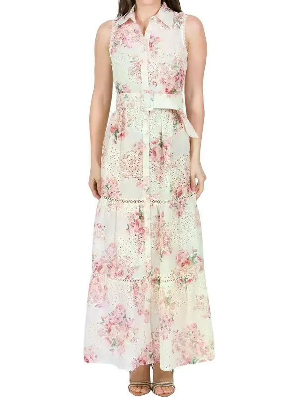 AMOSA Floral Broderie Dress - Neutrals