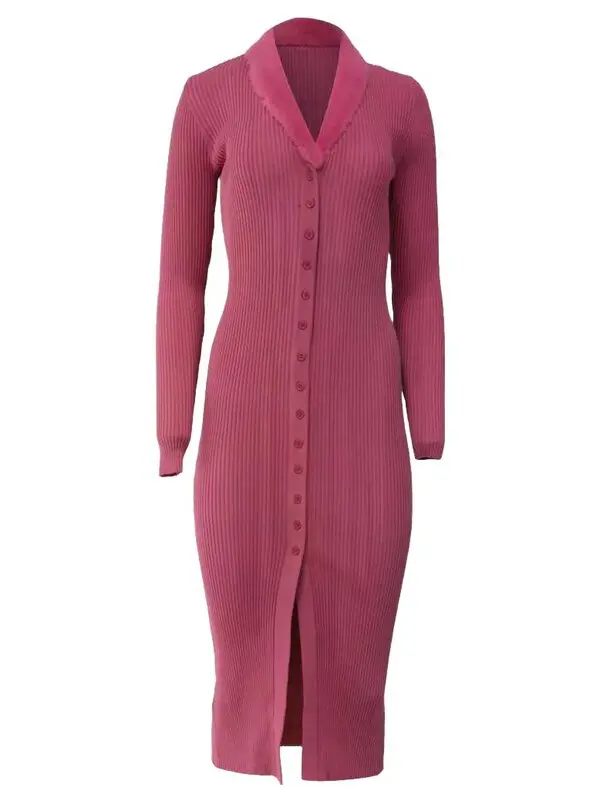 Staud Celina Ribbed Button Dress - Pink