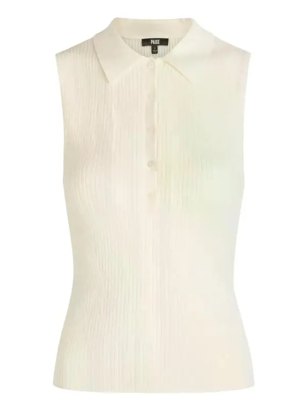 Paige Ribbed-knit Polo Top - Neutrals