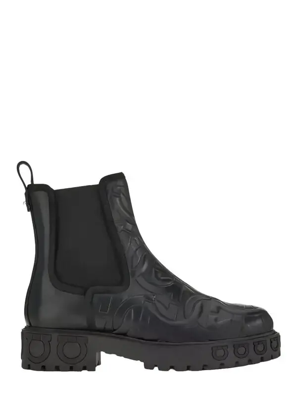 FERRAGAMO Varsi Embossed Leather Boots - Black
