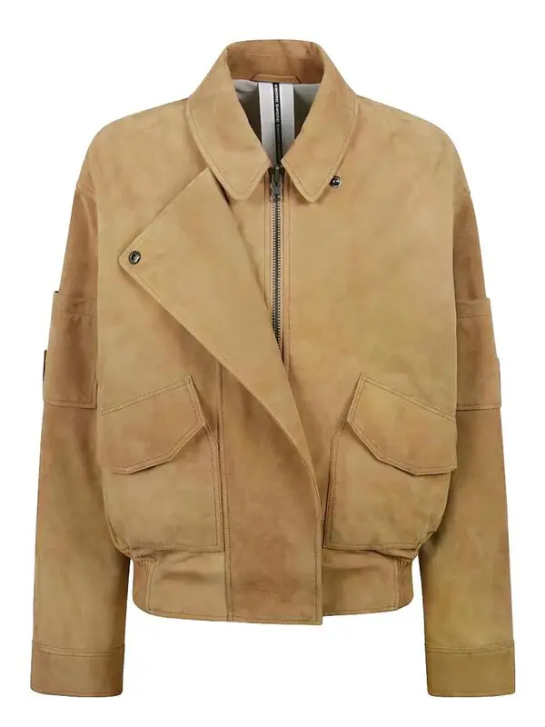 SWORD 6644 Zip Collared Suede Jacket - Neutrals