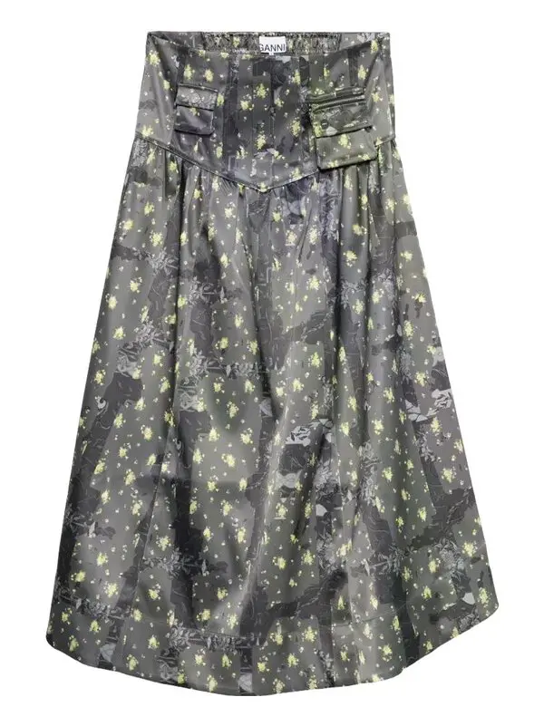 GANNI Floral Maxi Skirt With Pockets - Grey