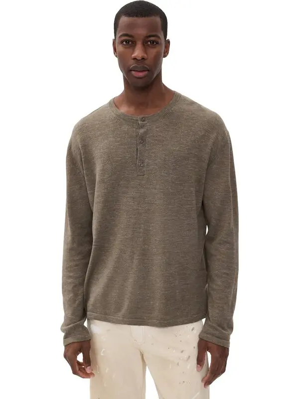 THE ELDER STATESMAN Lenny Knit Henley Long Sleeve Shirt - Beach