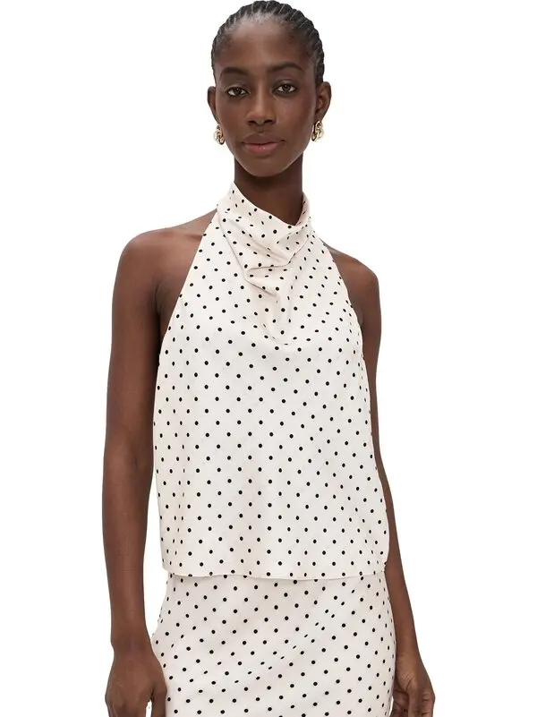 Joe's Jeans The Ines Draped Halter Top - Ecru Polka Dot
