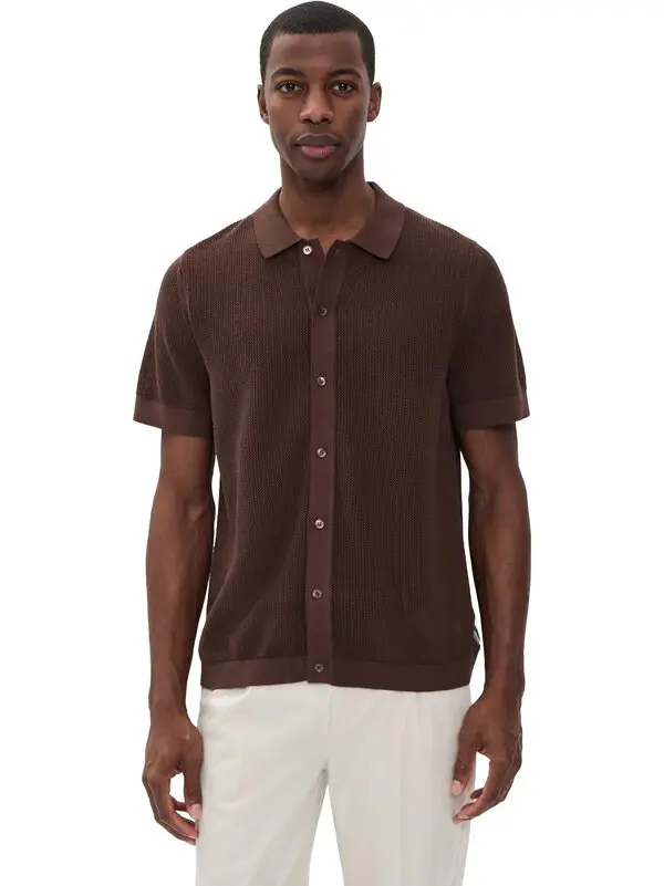 Onia Crochet Knit Button Up Shirt - Espresso
