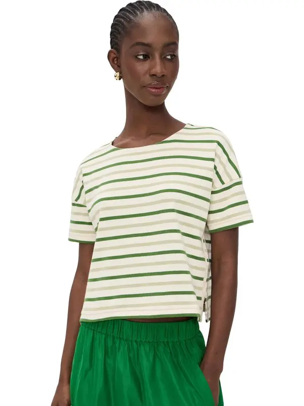 LA LIGNE Multi Stripe Short Sleeve Breton Tee - Ecru/cactus Green/celedon Green