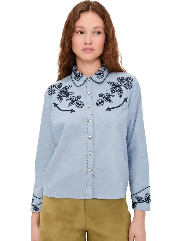 The Great. X Stetson Embroidered Western Shirt - Chambray