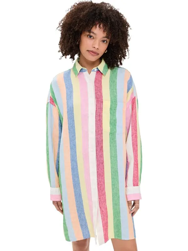 Faherty Brand Laguna Linen Mini Shirt Dress - Sunbeam Stripe