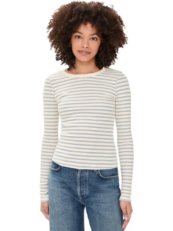 ASKK NY Long Sleeve Ribbed Crewneck - Double Stripe Blue