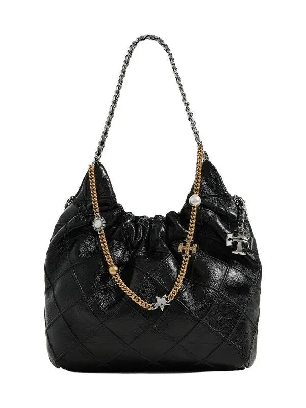 Tory Burch Fleming Distressed Mini Hobo Bag - Black
