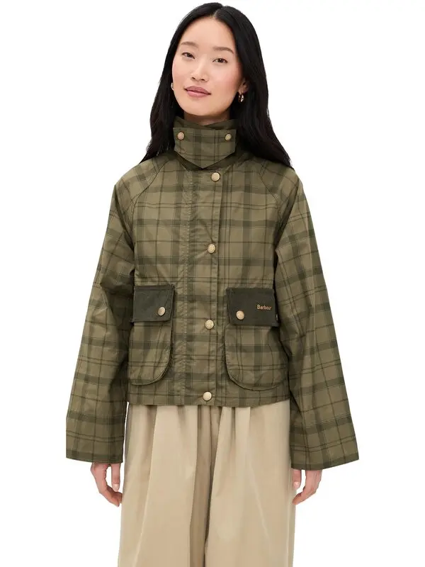 Barbour Tartan Cropped Beadnell Casual Jacket - Dusky Green Tartan/highland