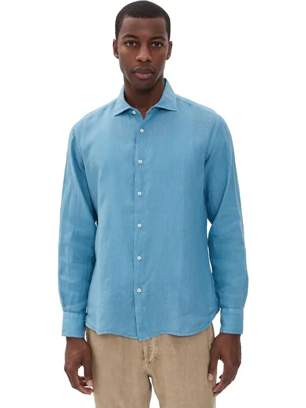 Fedeli Nick Linen Button Down Shirt - Denim Blue