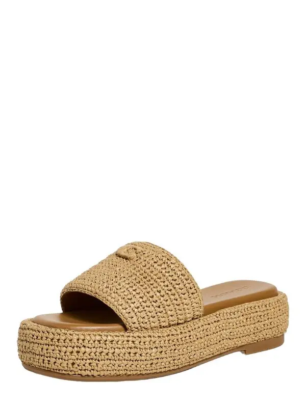 COACH Sculpted Platform Slides - Natural Raffia