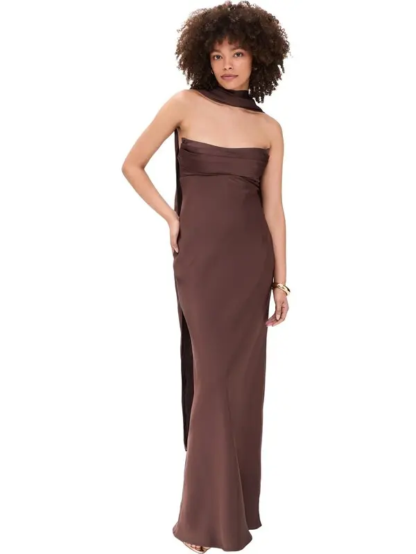 RUNAWAY THE LABEL Madeleine Strapless Maxi Dress - Bitter Chocolate