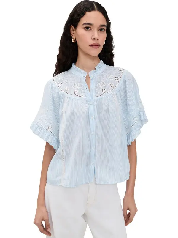 Xirena Mae Stripe Print Shirt - Blue White Stripe