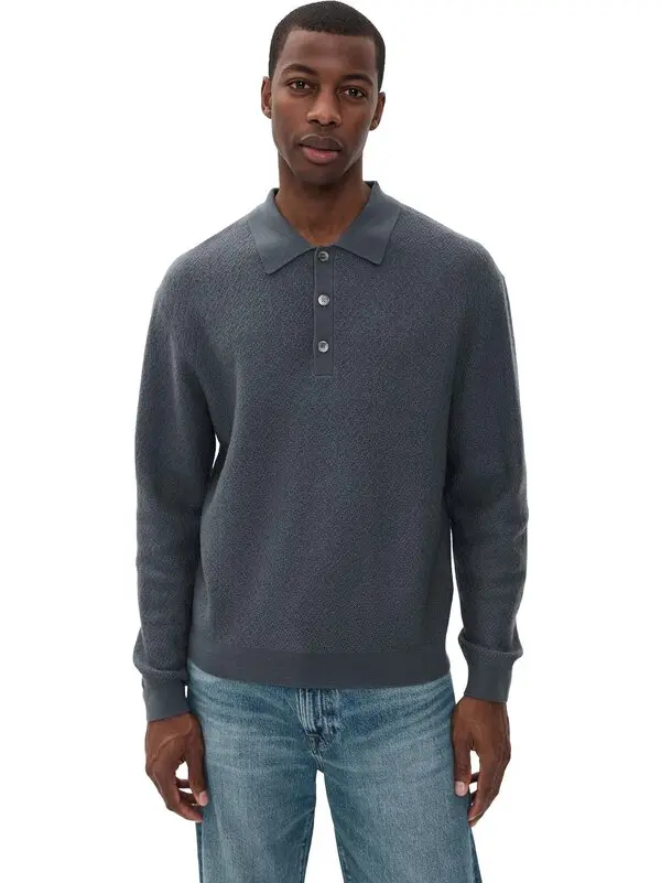 FRAME Long Sleeve Polo Sweater - Blue Grey