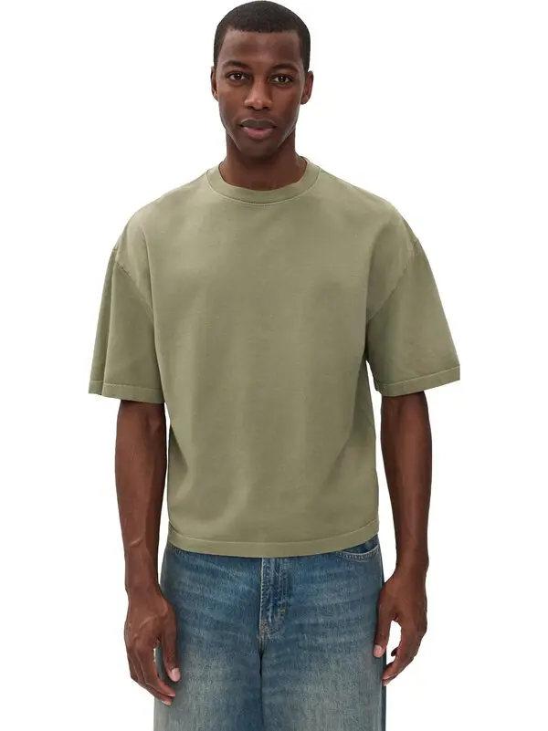 THE ELDER STATESMAN Cotton Cashmere Playa Boxy Tee - Moss