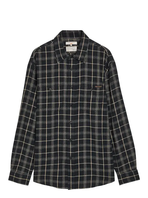 Nudie Jeans Checked Cotton And Linen-blend Shirt - Black