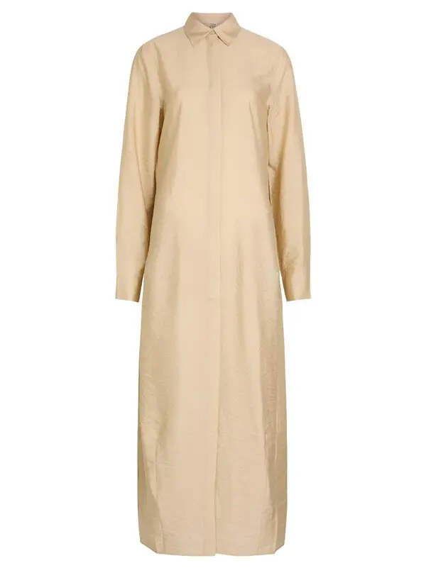 TOTEME Crinkled Silk-blend Maxi Shirt Dress - Stone