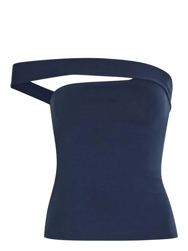 SKIMS Asymmetric Stretch-cotton Off-the-shoulder Top - Navy