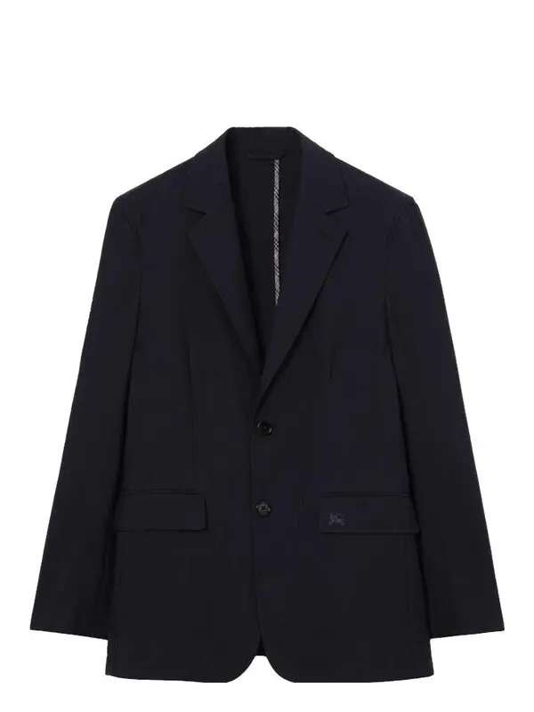 Burberry Seersucker Cotton Linen Tailored Jacket - Navy