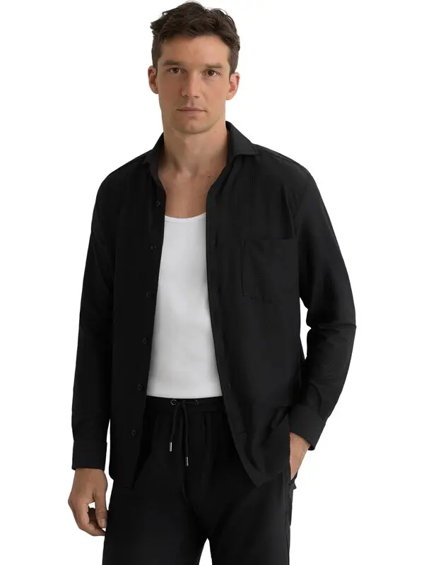 REISS Solarko Seersucker Cutaway-collar Shirt Regular-fit - Black