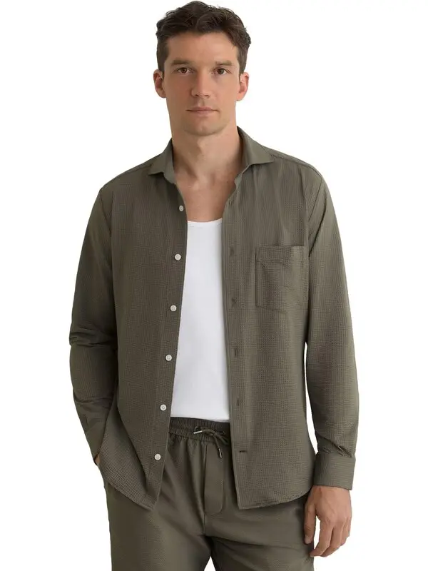 REISS Solarko Seersucker Cutaway-collar Shirt Regular-fit - Dark Sage Green