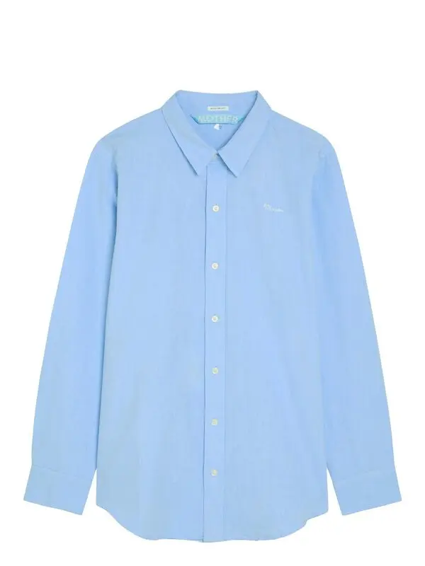 MOTHER Logo-embroidered Cotton Shirt - Light Blue