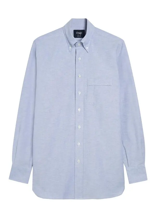 DRAKE'S Cotton Oxford Shirt - Light Blue
