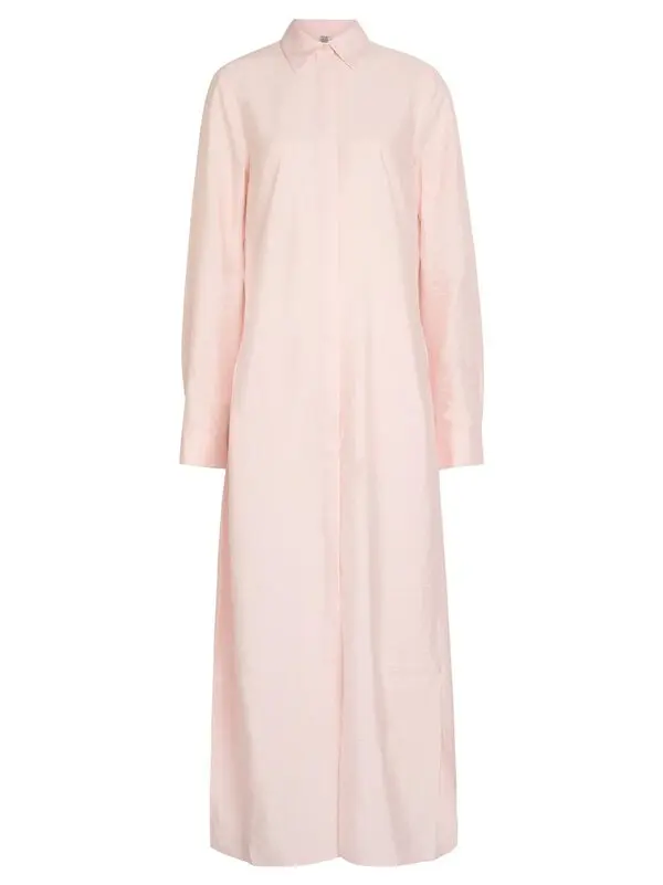 TOTEME Crinkled Silk-blend Maxi Shirt Dress - Light Pink