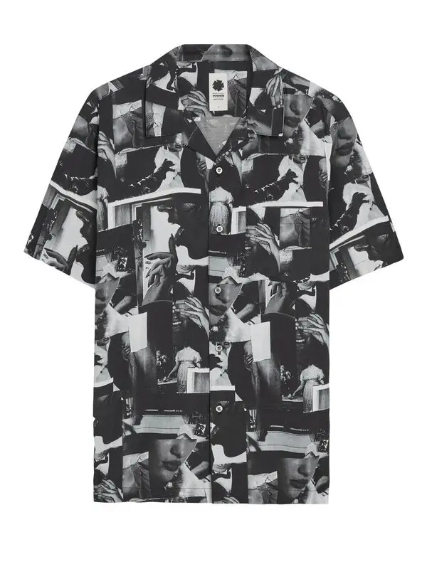 VOWELS Printed Rayon Shirt - Black