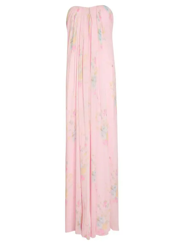 LoveShackFancy Emara Floral Strapless Chiffon Maxi Dress - Pink