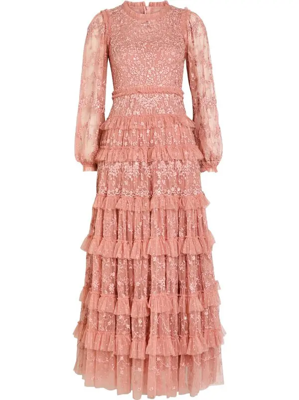 NEEDLE & THREAD Floral-embroidered Tulle Gown - Pink