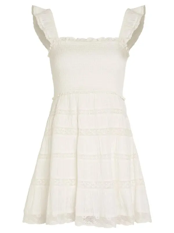 LoveShackFancy Cotton Mini Dress With Lace Trim - White
