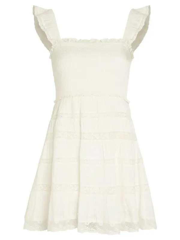 LoveShackFancy Cotton Mini Dress With Lace Trim - White