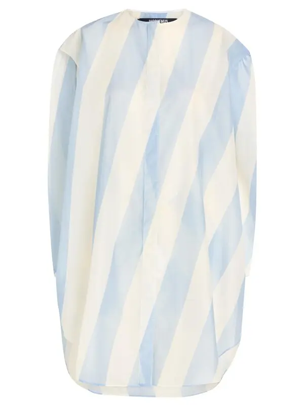 Jacquemus La Robe Berlingot Striped Organza Mini Shirt Dress - White And Blue
