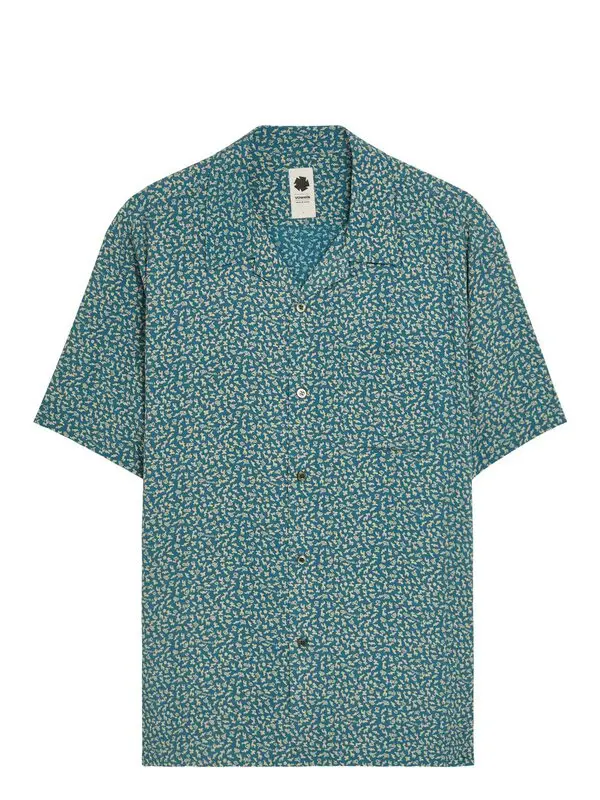 VOWELS Deer Printed Rayon Shirt - Navy