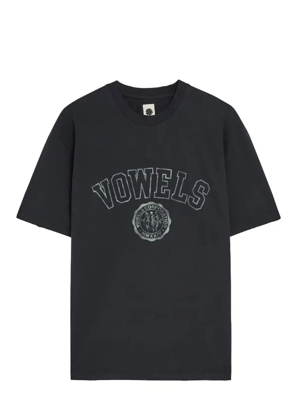 VOWELS Logo-print Distressed Cotton T-shirt - Black