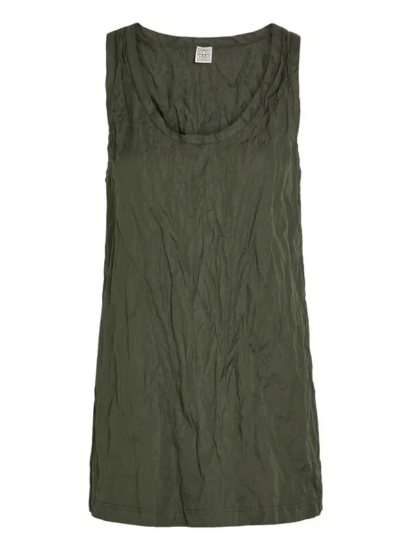 TOTEME Crinkled Cotton-blend Poplin Tank Top - Dark Green