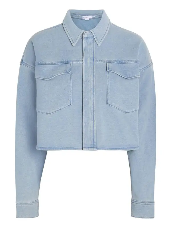 Good American Cropped Denim Trucker Jacket - Light Blue